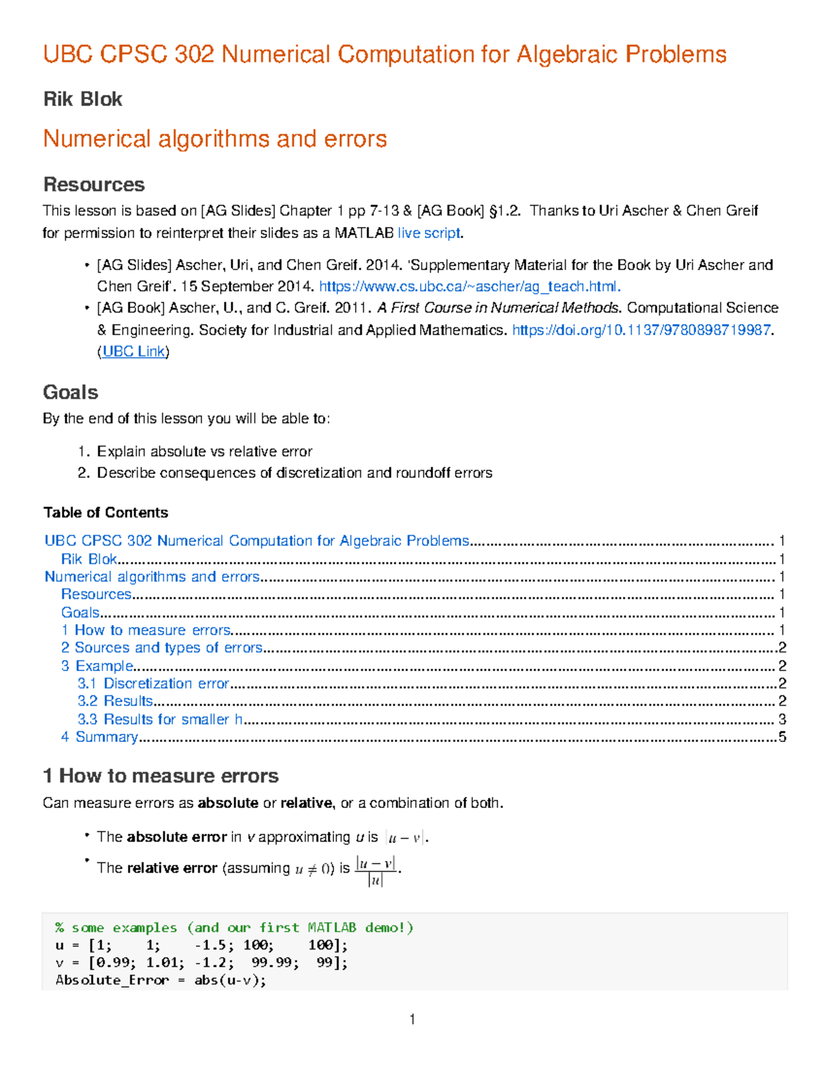 Lesson 03 Numerical Algorithms and errors - UBC CPSC 302 Numerical Computation for Algebraic ...