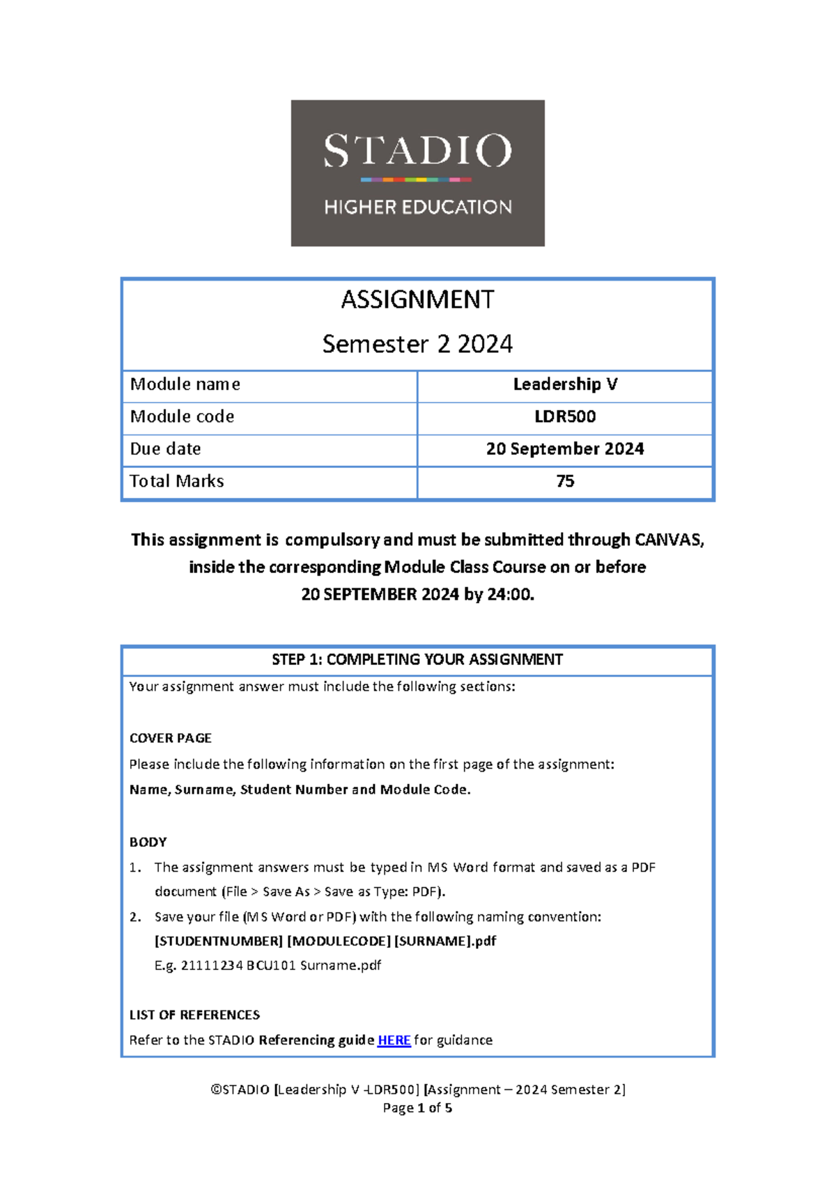 LDR500 2024 02 ASMT - Leadership - ©STADIO [Leadership V -LDR500 ...