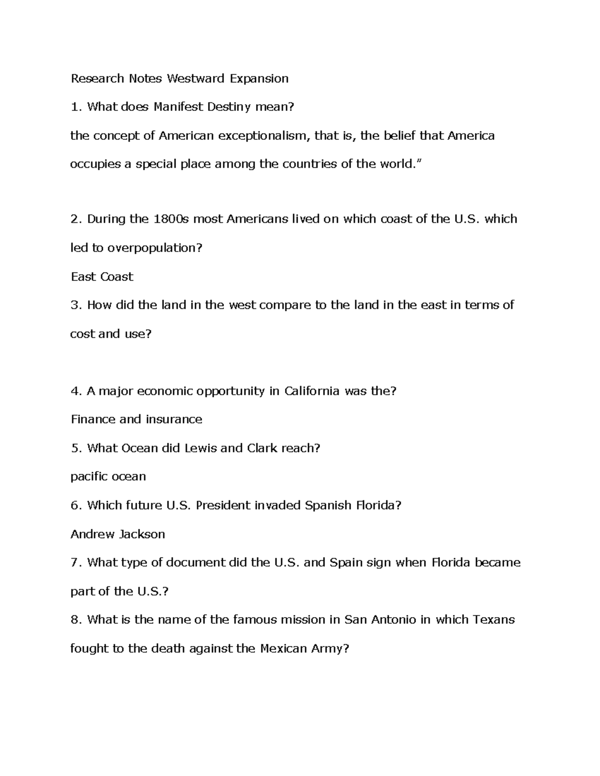 Research Notes Westward Expansion - ” During the 1800s most Americans ...