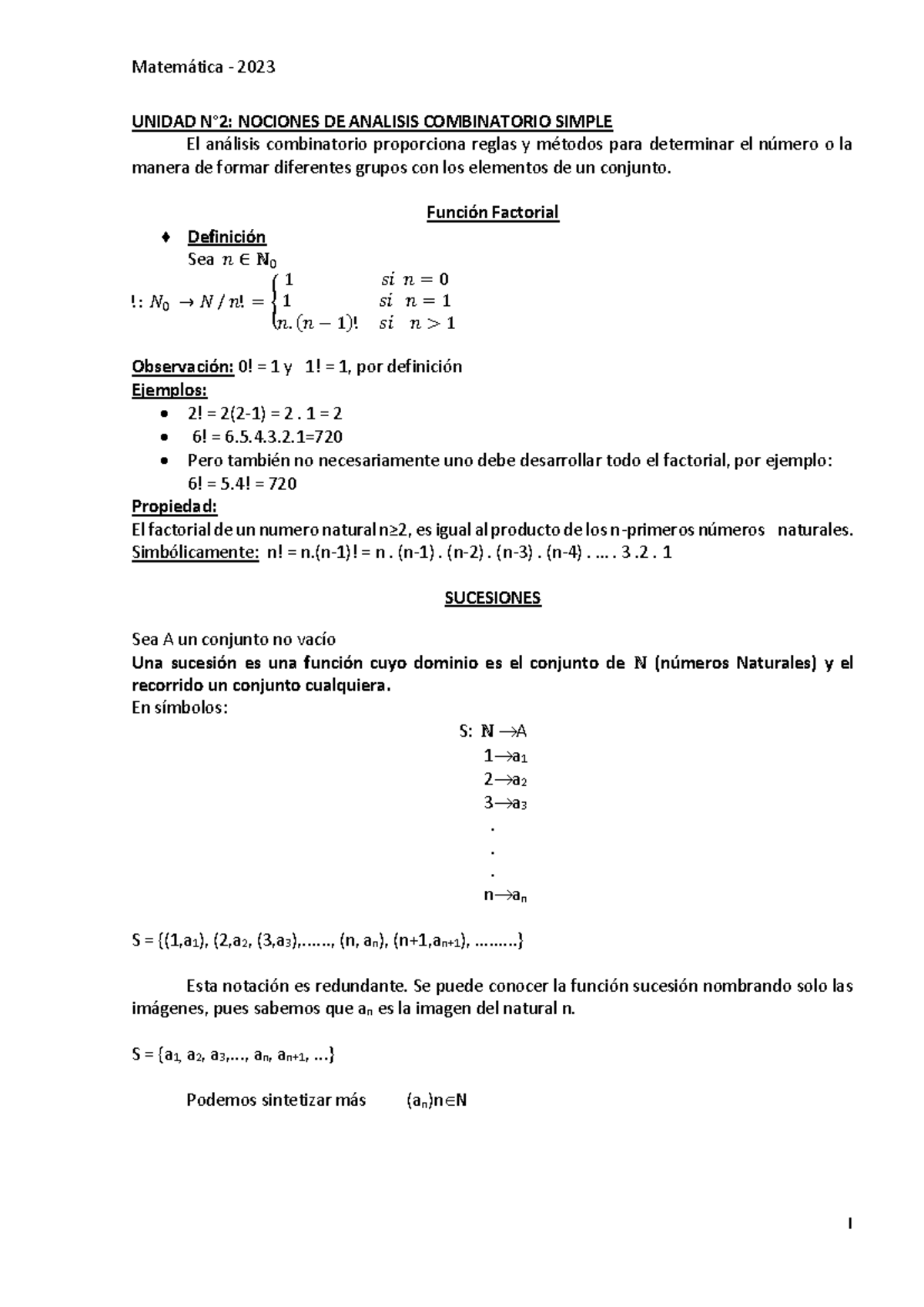 Unidad N 2- Definitiva - UNIDAD N°2: NOCIONES DE ANALISIS COMBINATORIO ...