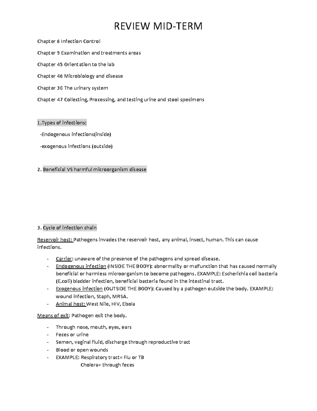 Review - med term medical assistant. - Chapter 6 Infection Control ...