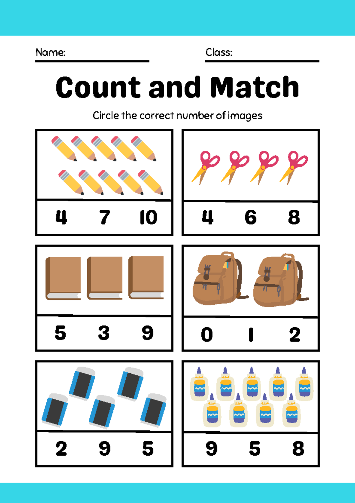 Blue Simple School Illustration Counting Images Mathematics Worksheet ...