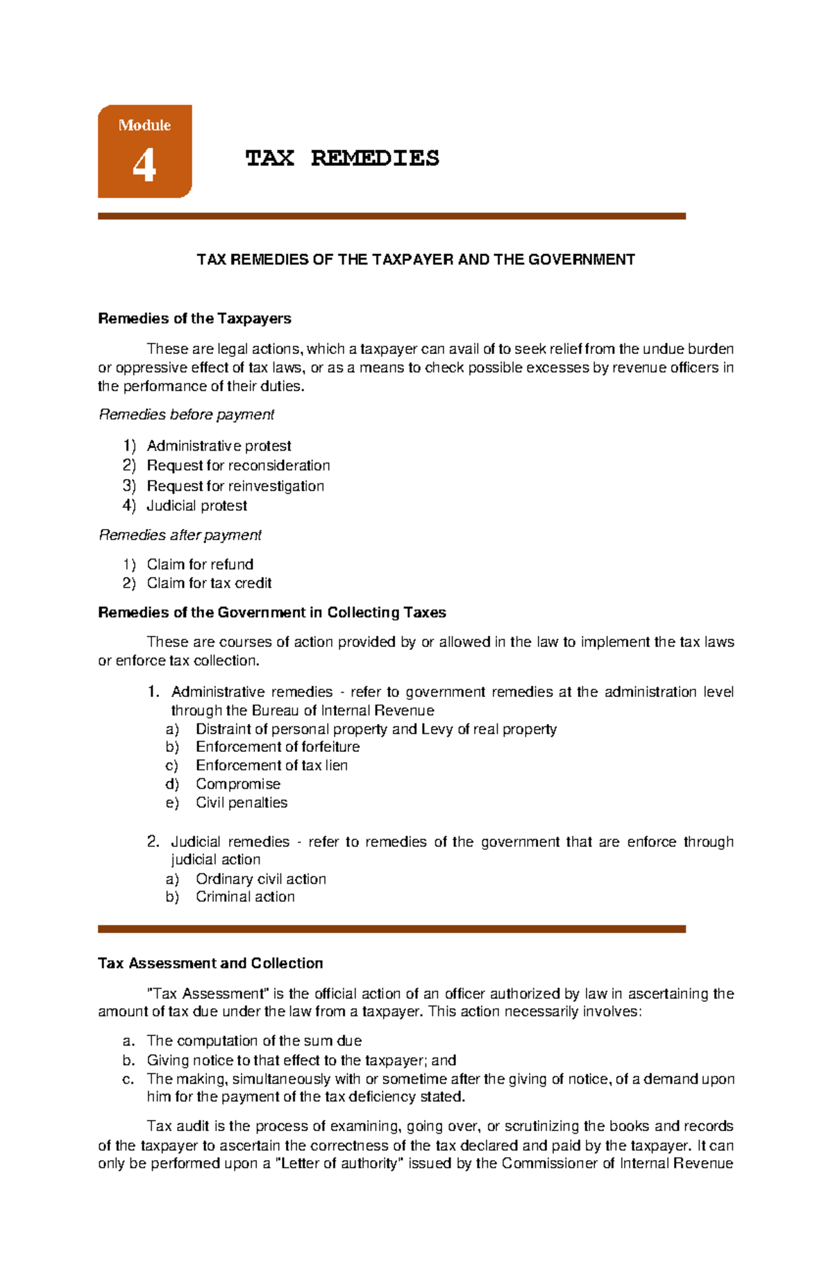 Module-4 Tax-Remedies - TAX REMEDIES TAX REMEDIES OF THE TAXPAYER AND ...