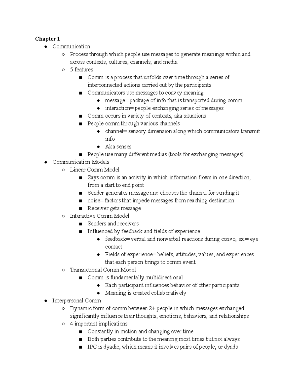 COMM TEST 1 Review - Chapter 1 Communication Process through which ...