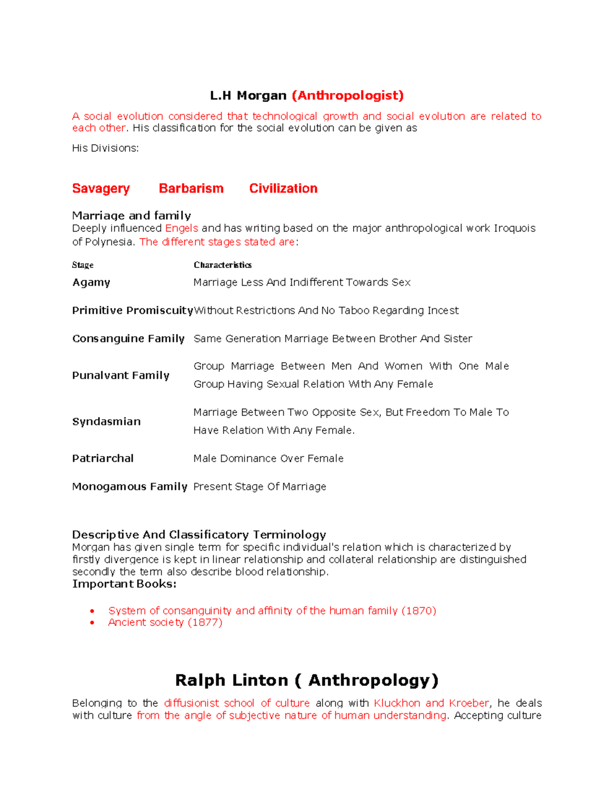 Anthropology Thinkers - ####### L Morgan (Anthropologist) A social ...