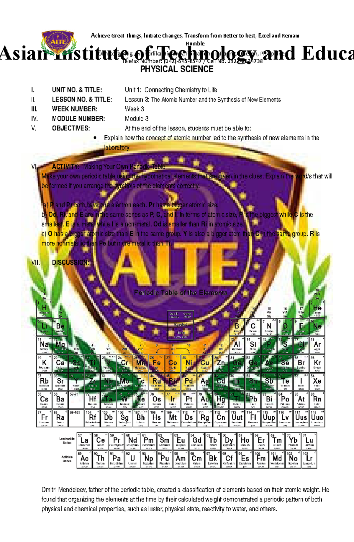Module 3 Physical Science - PHYSICAL SCIENCE I. UNIT NO. & TITLE: Unit ...