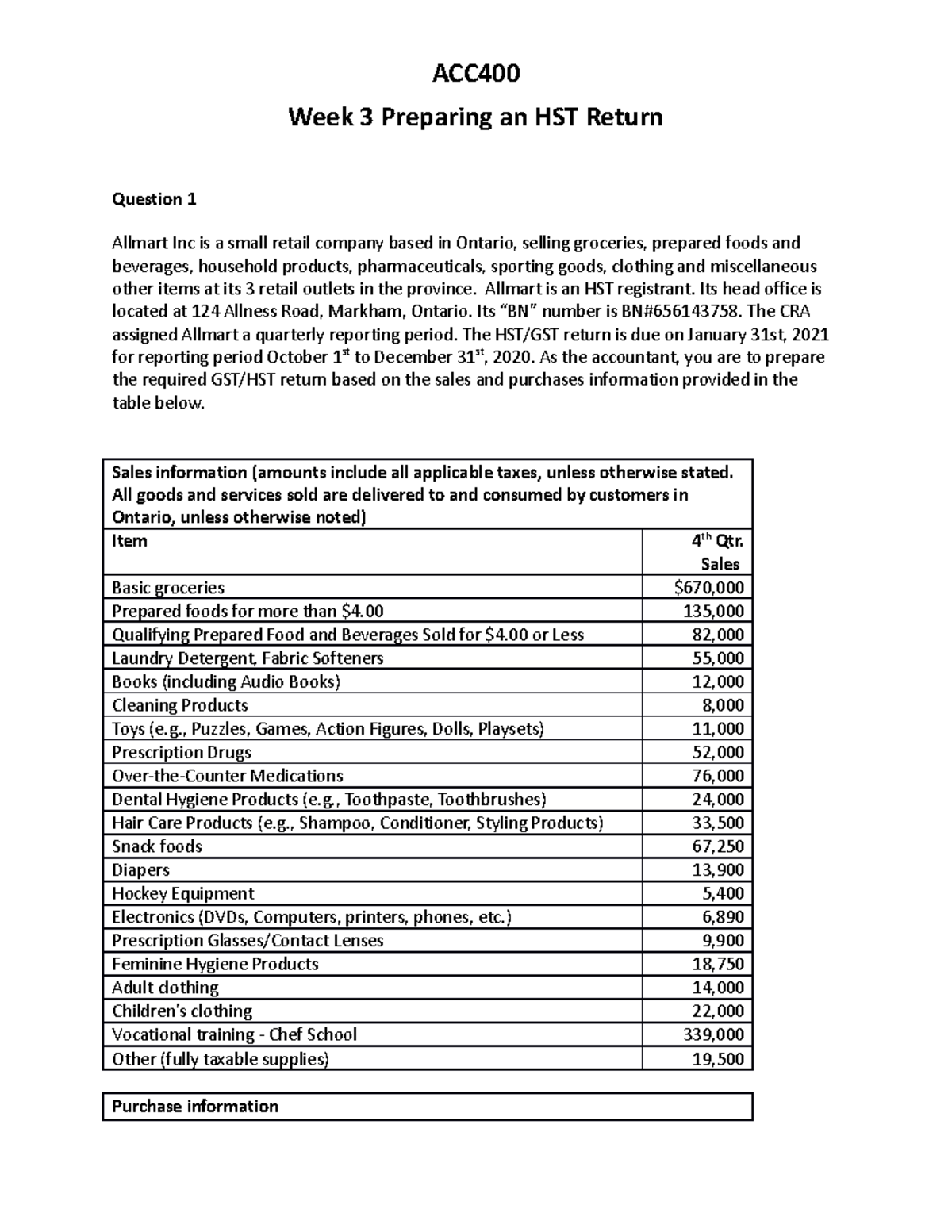 Week 3 review question - preparing an HST return Tues 10am - ACC Week 3 ...