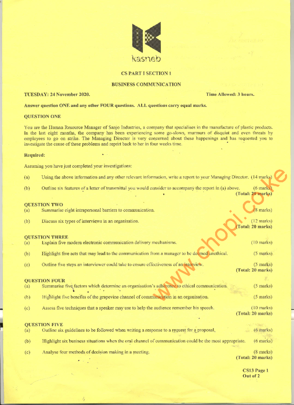 CS13 Business Communication - kasneb CS PART I SECTION 1 BUSINESS COMMUNICATION TUESDAY: 24 ...