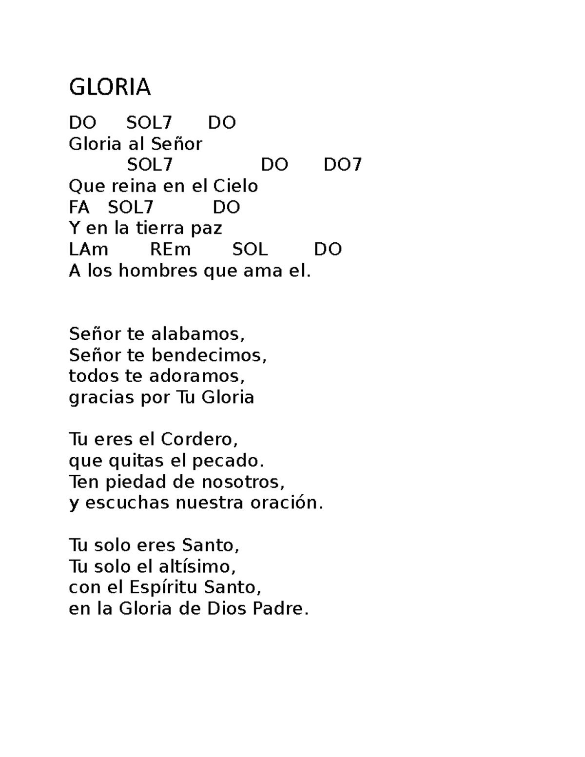 Gloria - adawdaw - GLORIA DO SOL7 DO Gloria al Señor SOL7 DO DO Que ...