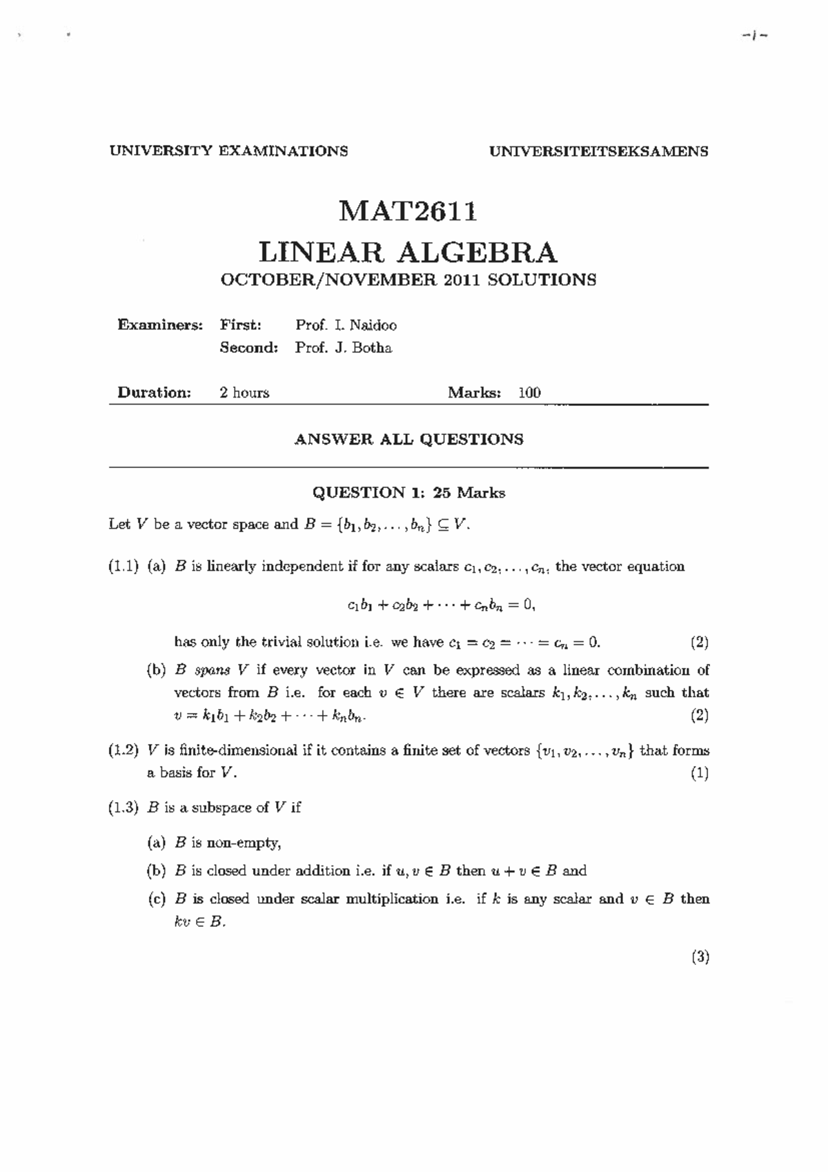 Question Paper 2011 - MAT2611 - Studocu