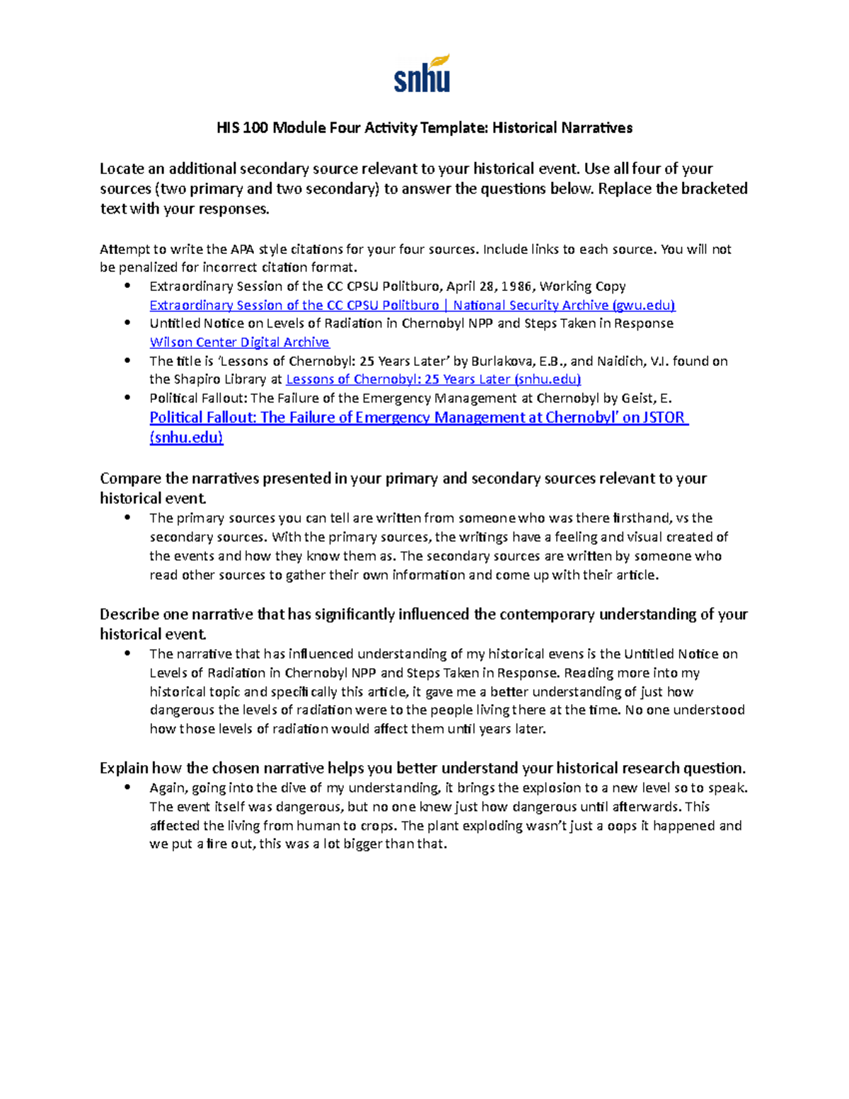 4-2 - history writing, I chose Chernobyl explosion and the cause and ...