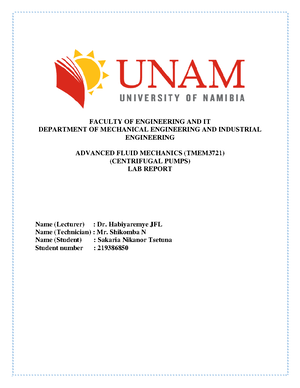 Lab Report Template - The Advanced Fluid mechanic was conducted on May ...