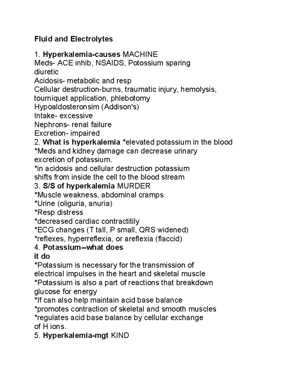 Fluid and Electrolytes - Fluid and Electrolytes Hyperkalemia-causes ...