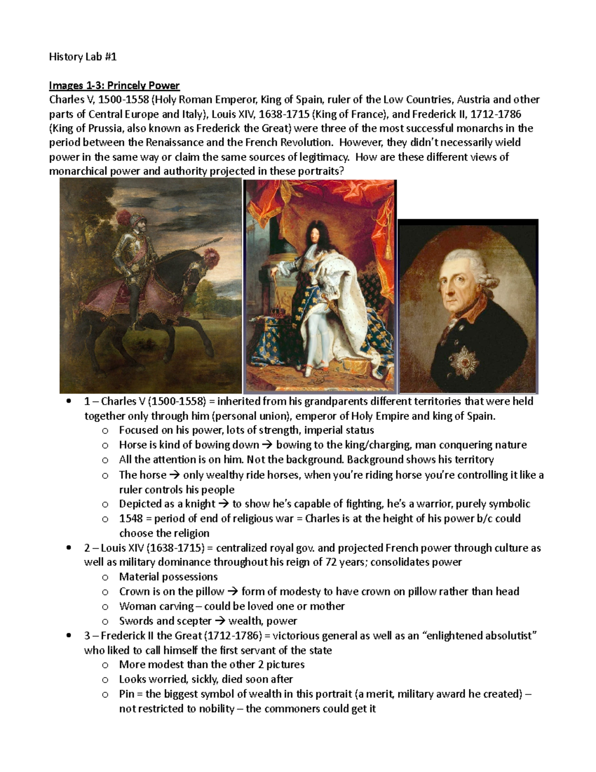 History Lab1 Notes - History Lab # Images 1-3: Princely Power Charles V ...