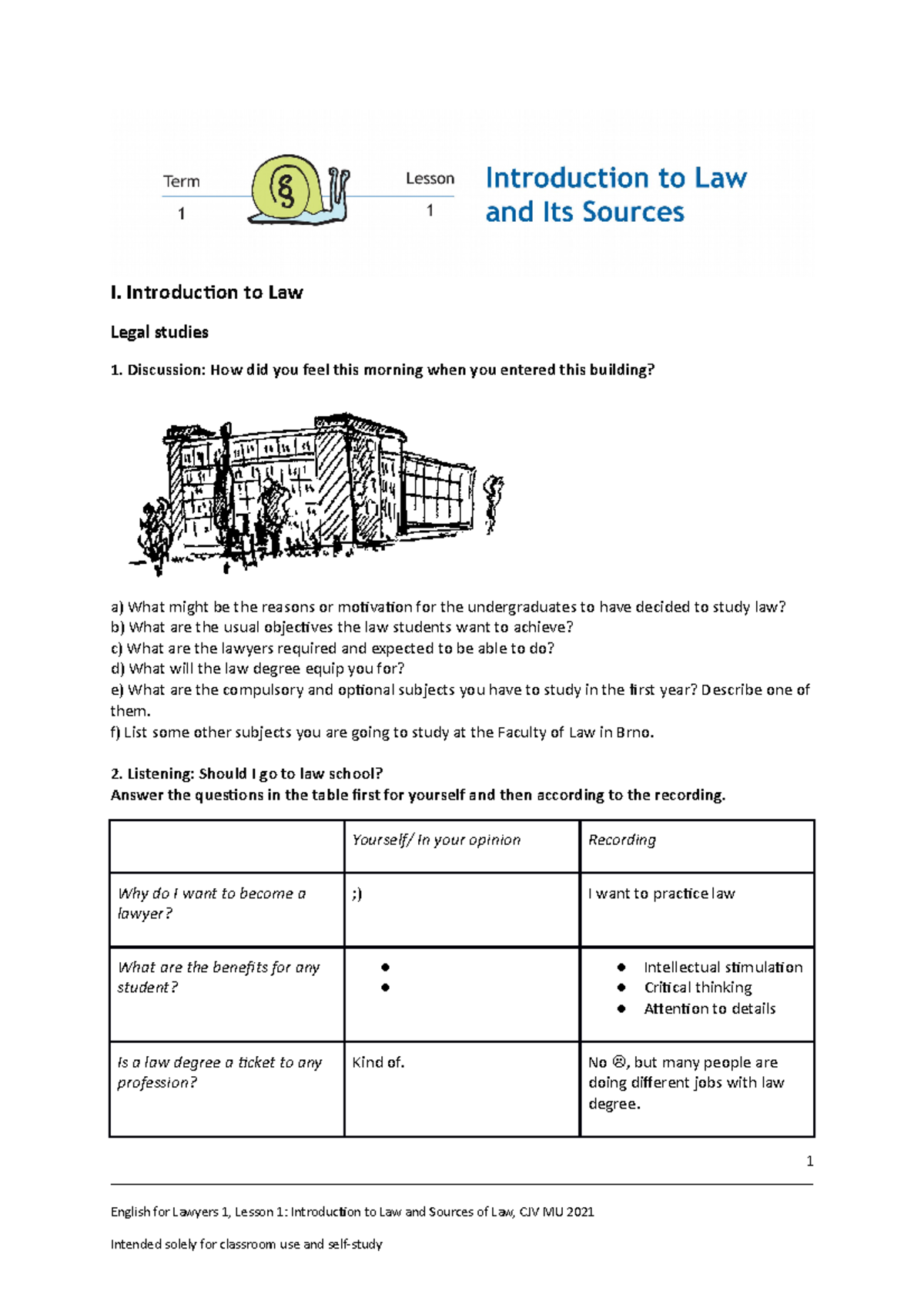 Lesson 01 Introduction to Law and Sources of Law - I. Introduction to ...