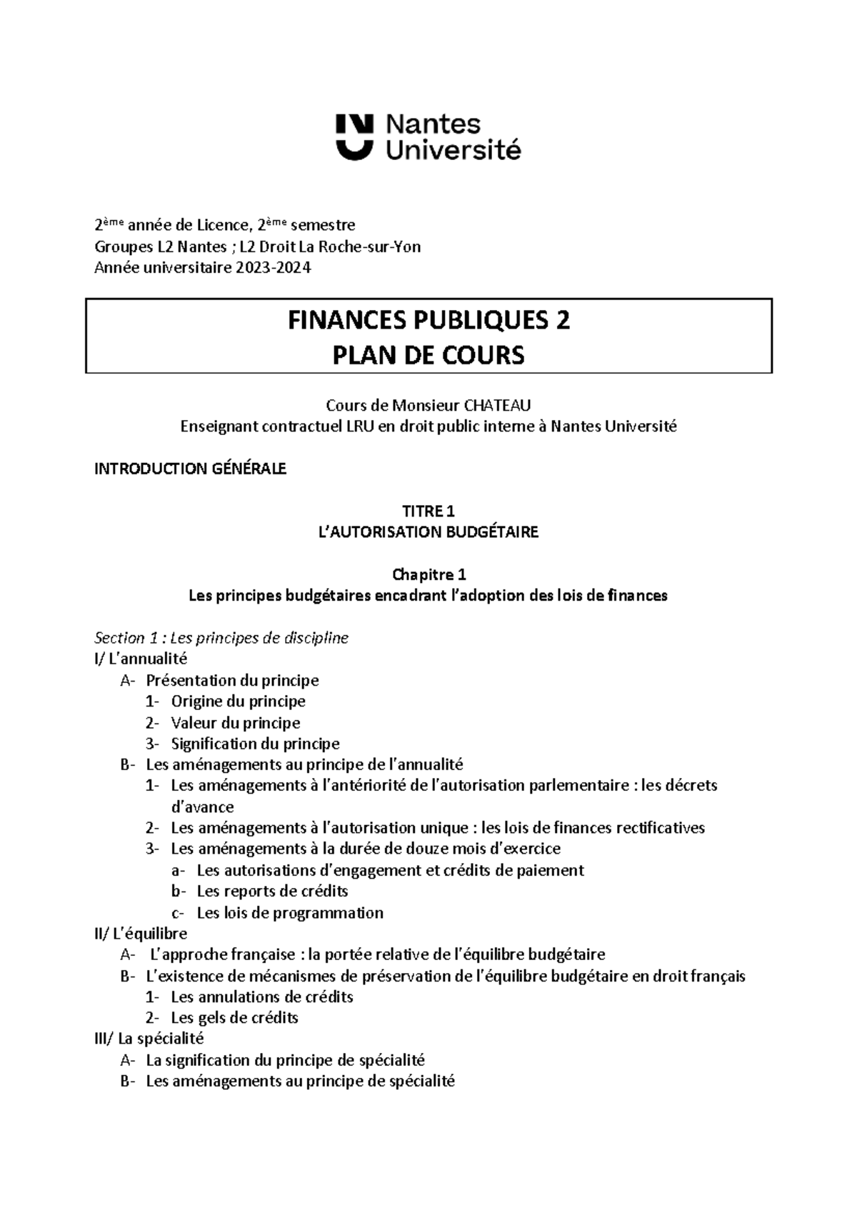 Plan de cours Finances publiques - S2 - 2024 (version au 30012024) - 2 ...