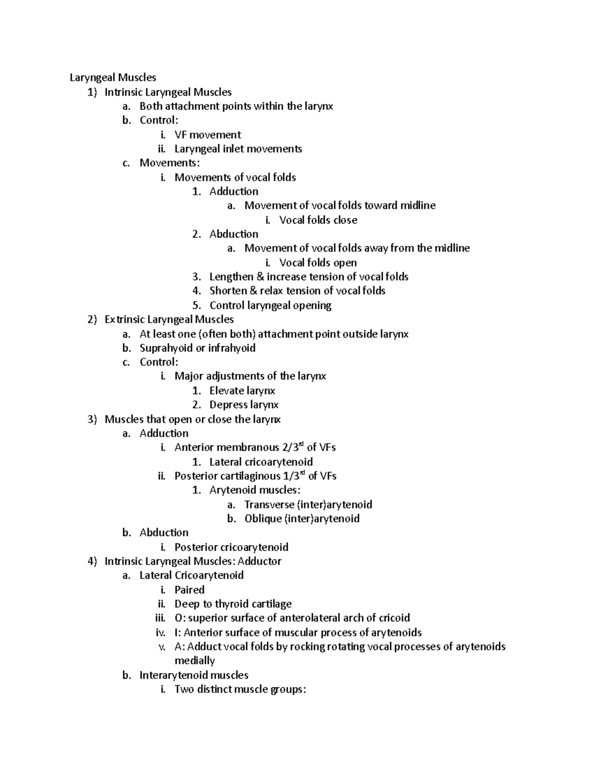 Laryngeal Muscles - Lecture notes from online lecture videos ...