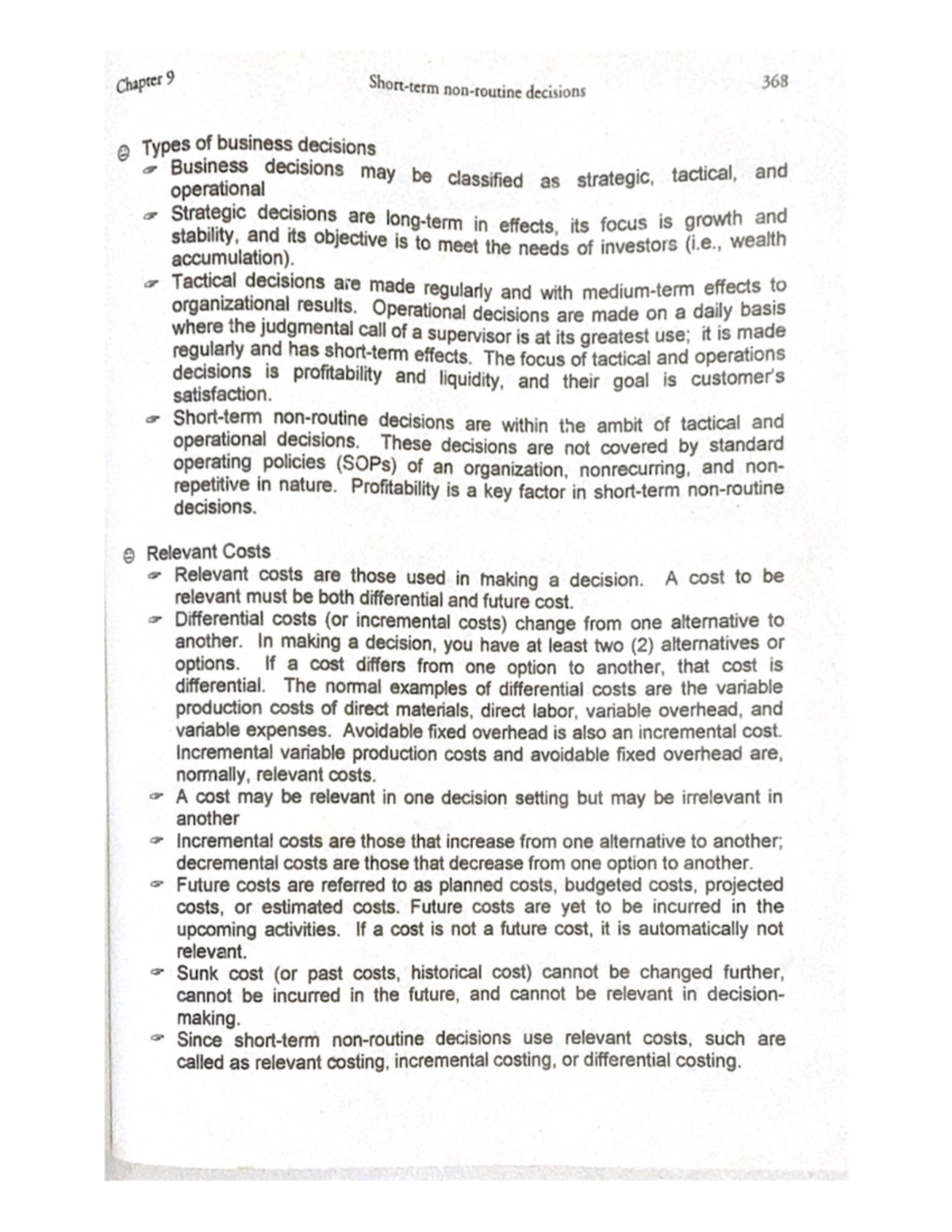 Short term non routine decisions - Catering Management - Studocu