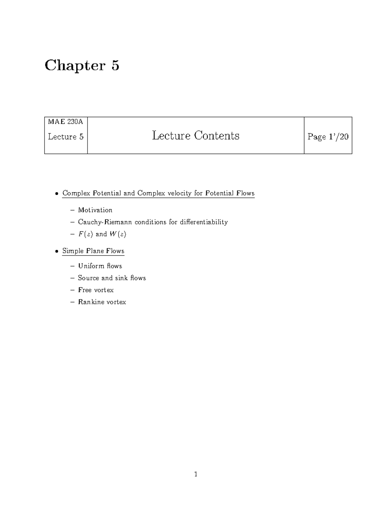 Lecture 5 MAE230A - Chapter 5 MAE 230A Lecture 5 Lecture Contents Page ...