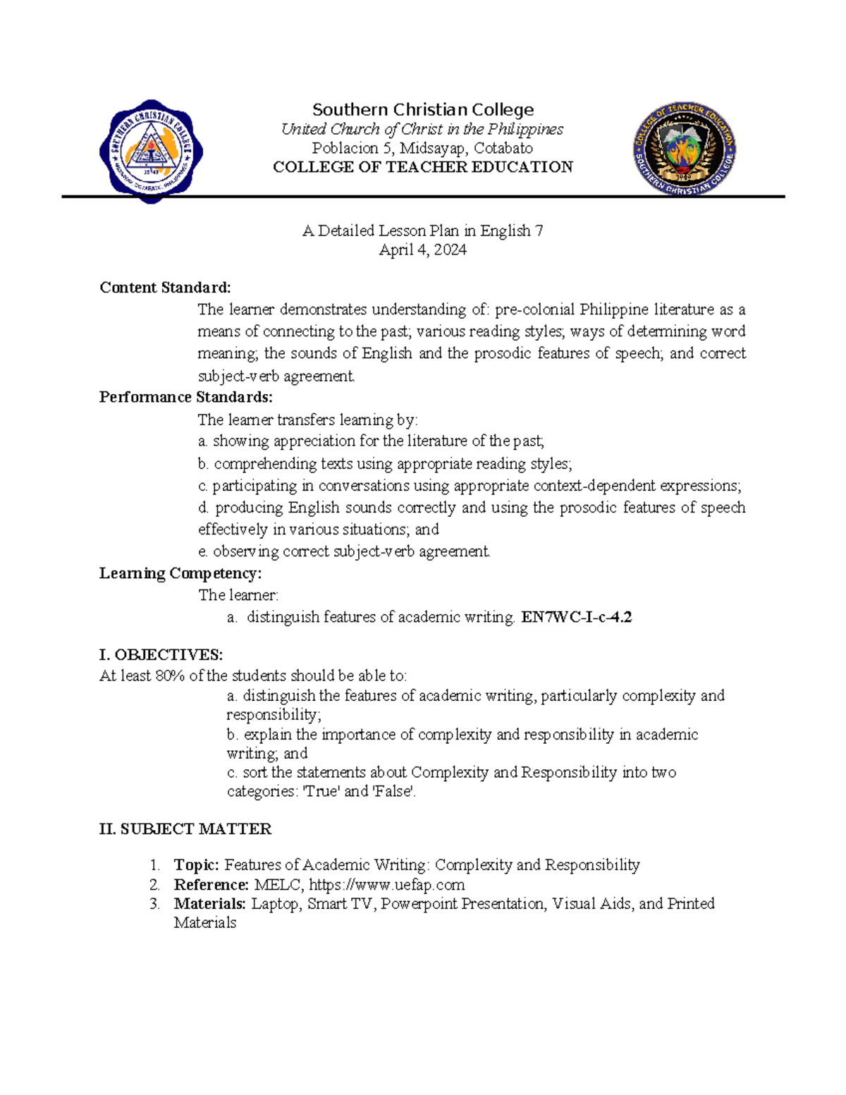 35 features of acad writing complexity and responsibility - Southern ...