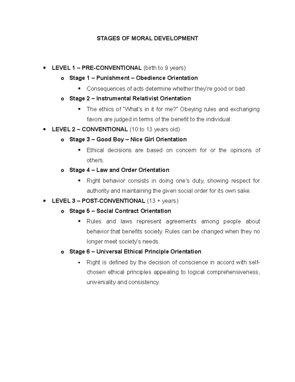 Stages Of Moral Development - STAGES OF MORAL DEVELOPMENT LEVEL 1 – PRE ...