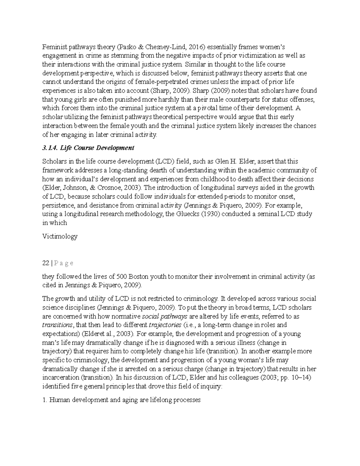 Victimology notes 3 - Feminist pathways theory (Pasko & Chesney-Lind ...