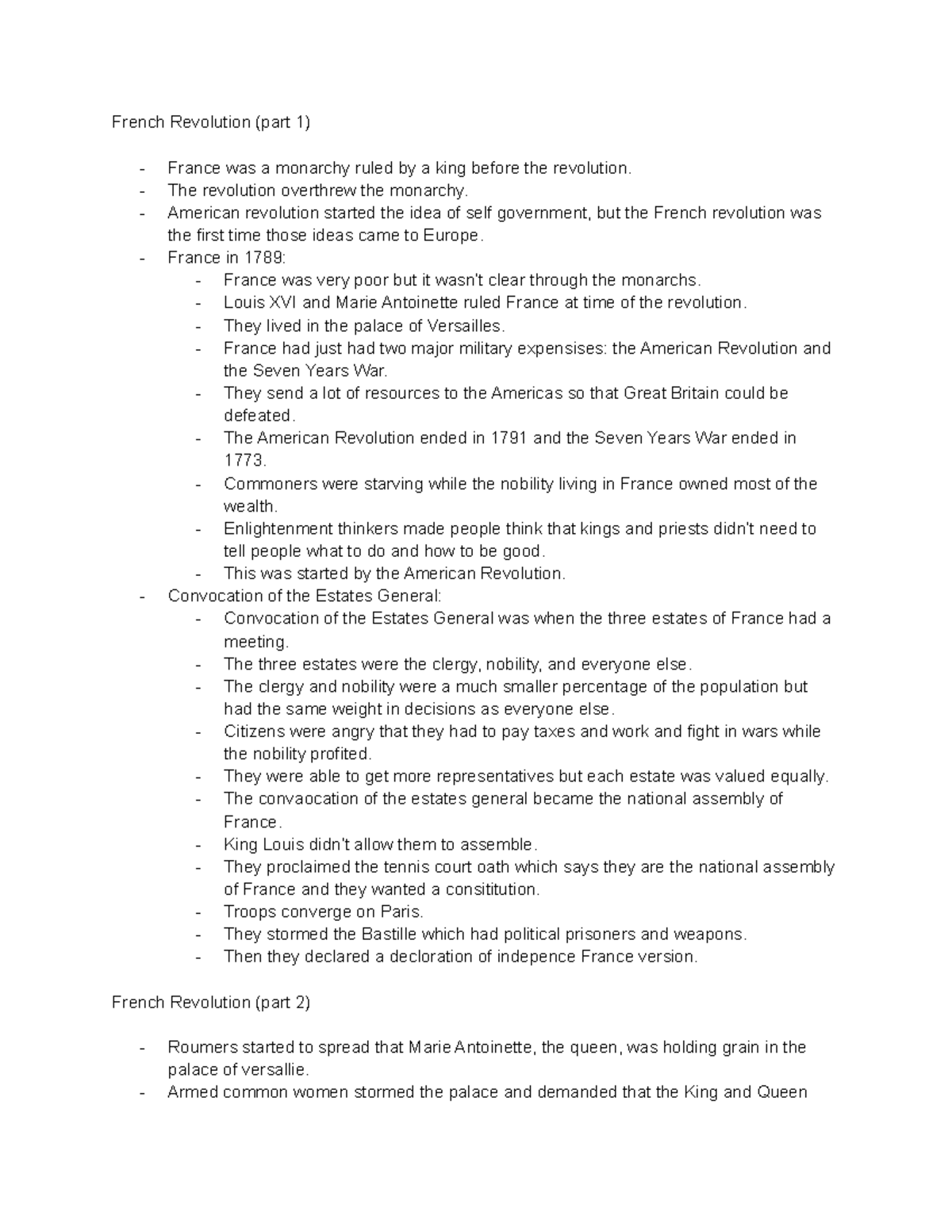 Notes on French Revolution - French Revolution (part 1) France was a ...