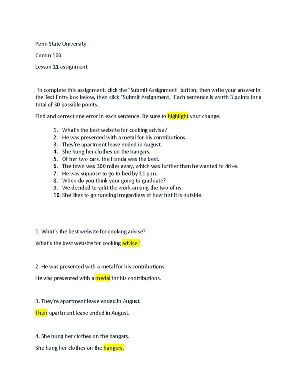 Comm 160 lesson 11 assignment - Penn State University Comm 160 Lesson ...