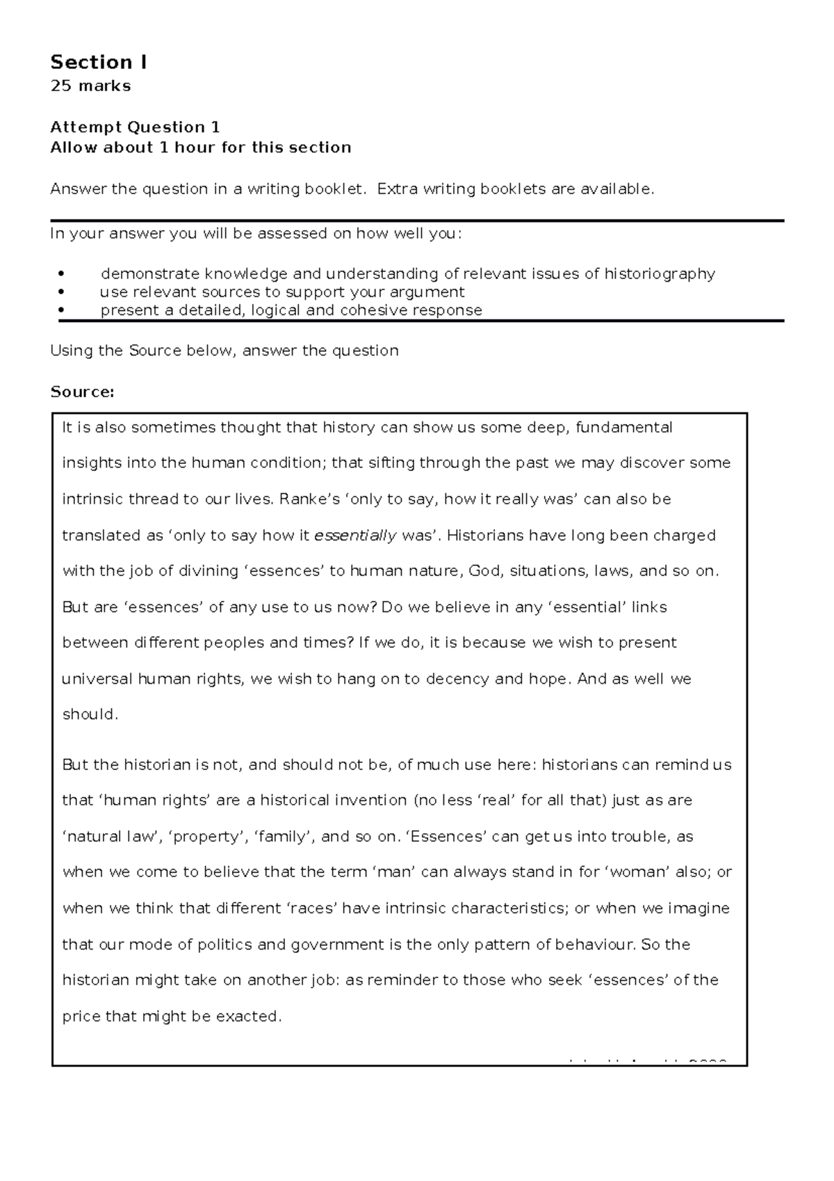 HSC History Extension :Trial Q1 Exemplar - Section I 25 marks Attempt ...