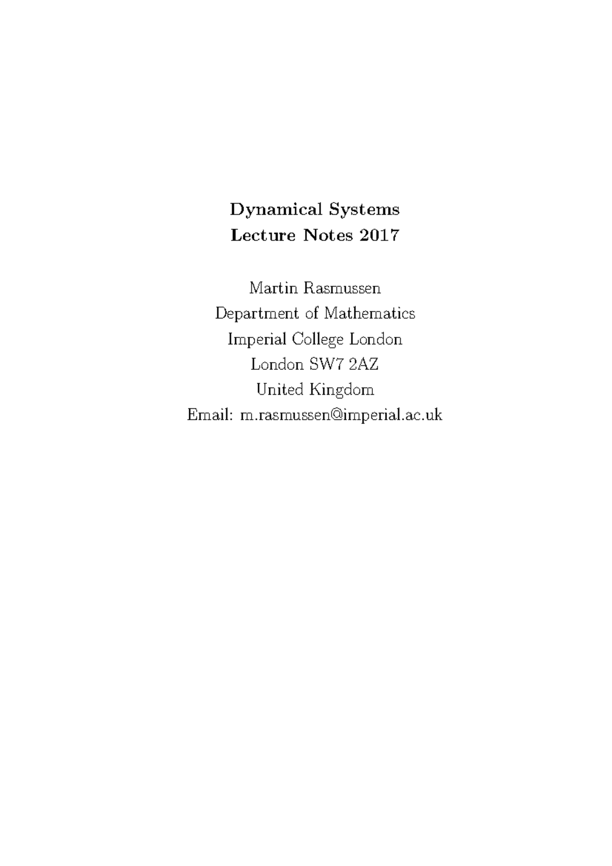 M345PA23 2017 Dynamical System - Dynamical Systems Lecture Notes 2017 ...