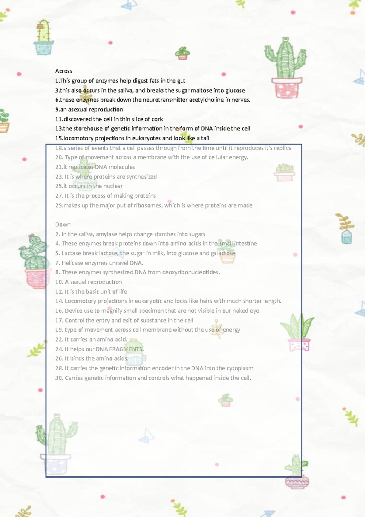 Gen bio - Gen Bio - Across 1 group of enzymes help digest fats in the ...