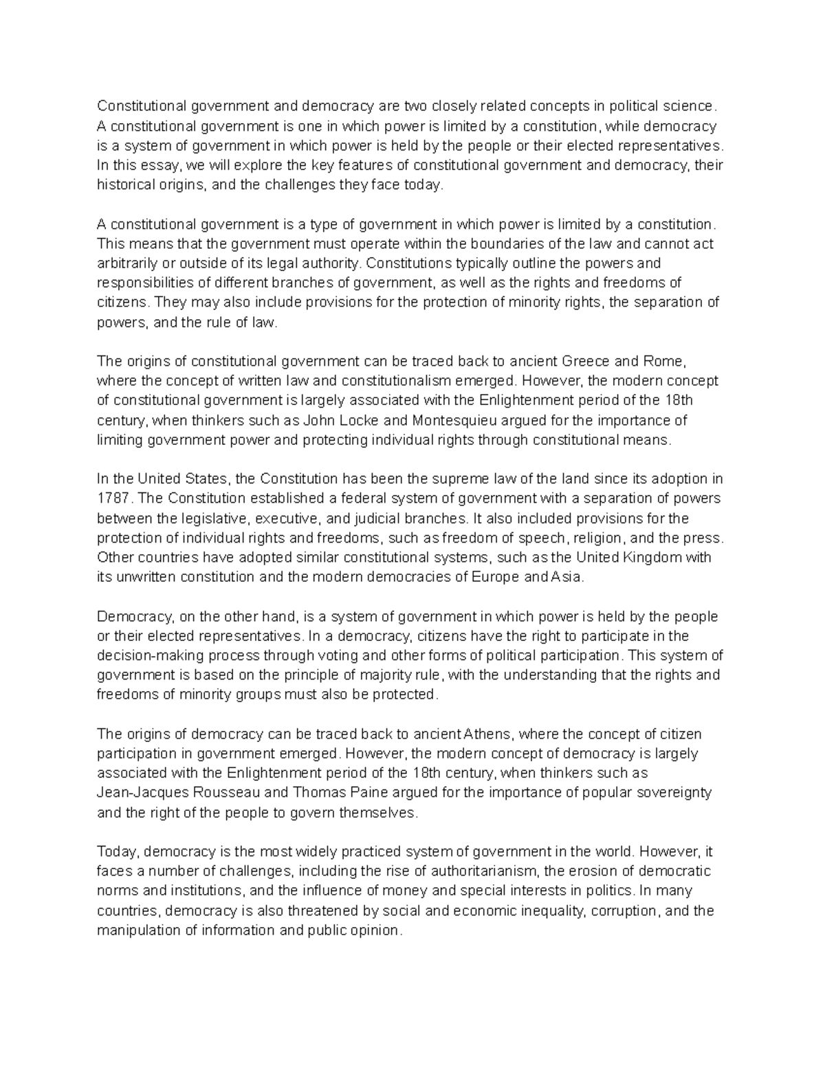 Constitutional government and democracy in political science ...
