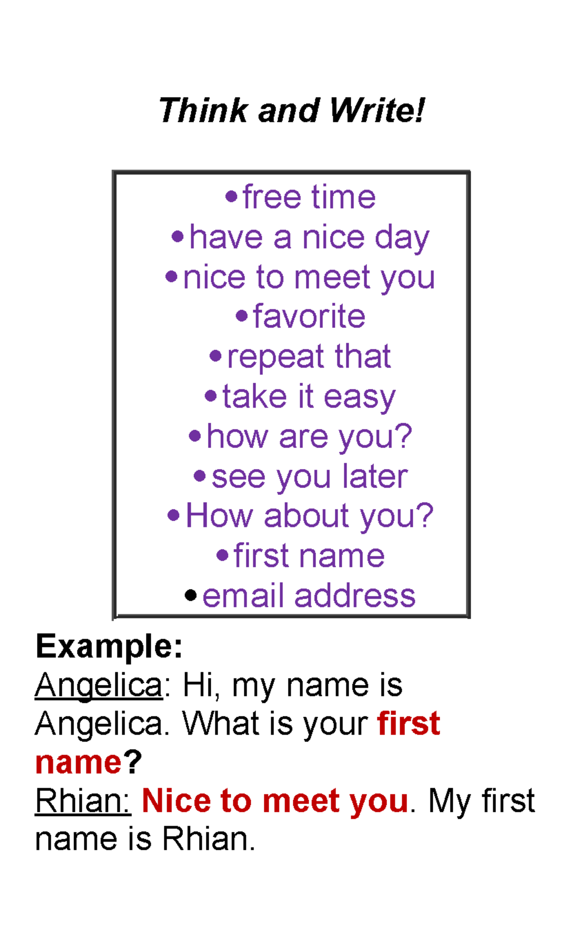 Think and Write activity for grade 7 english - Teacher Education ...