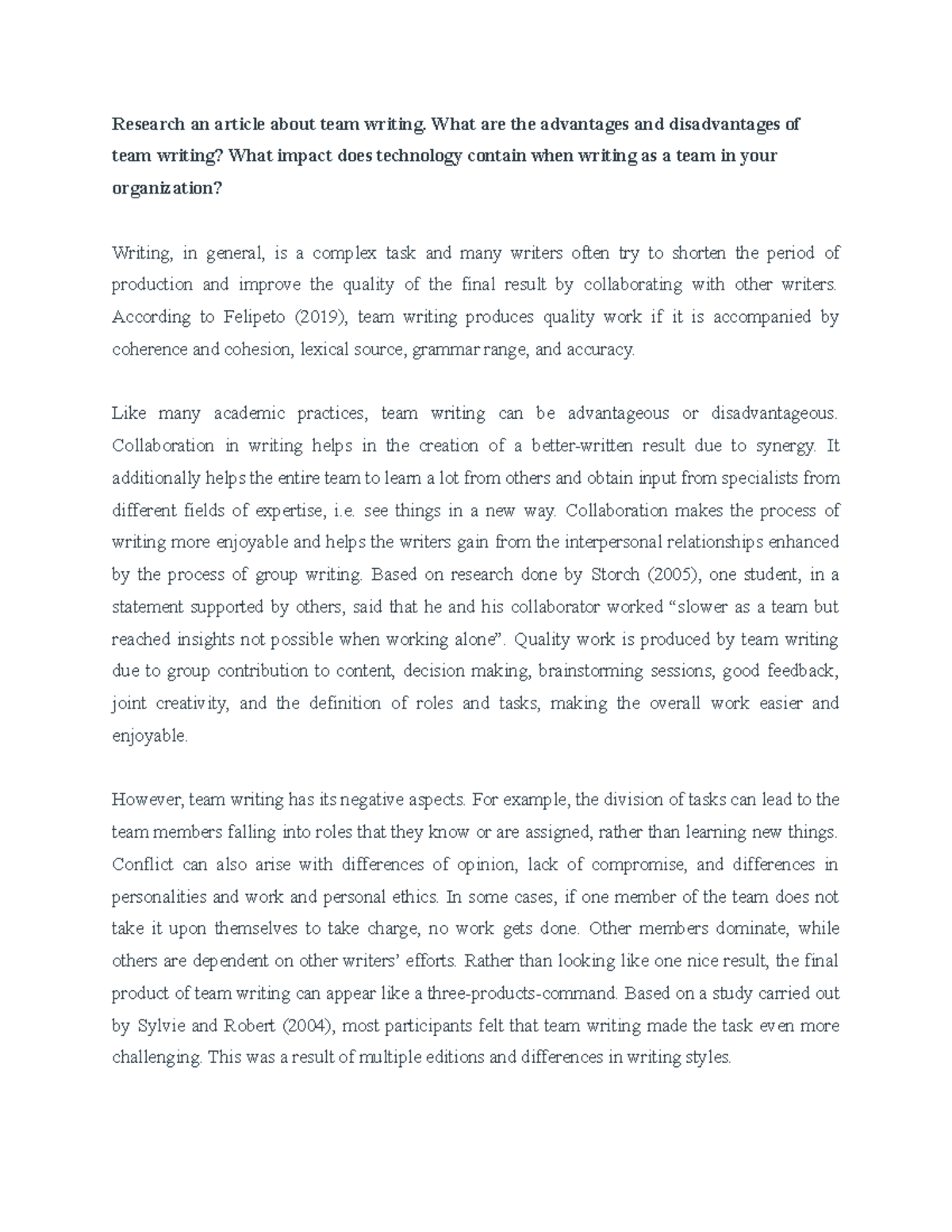 Module 2 Discussion - Team/collaborative writing - Research an article ...