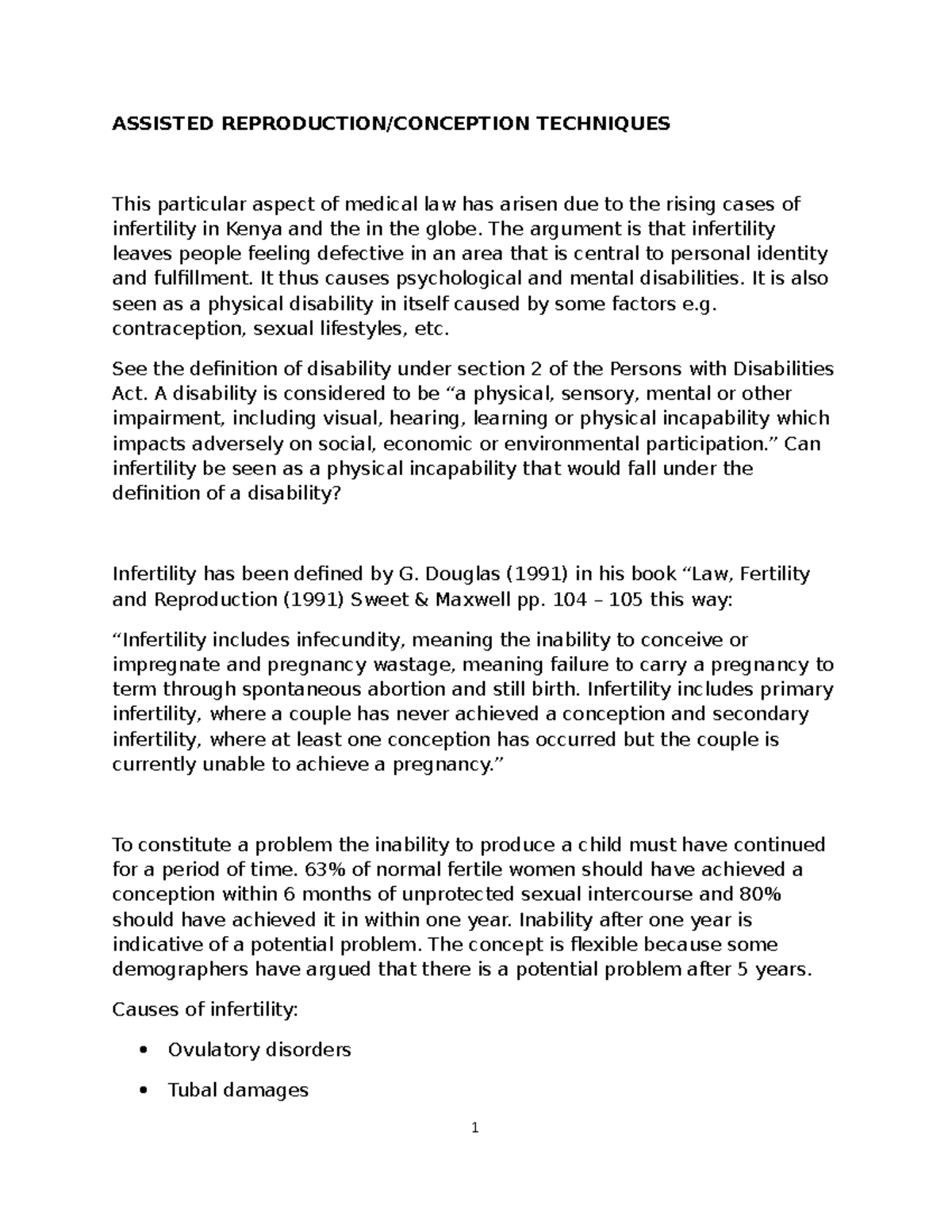 Assisted Reproduction notes - ASSISTED REPRODUCTION/CONCEPTION ...