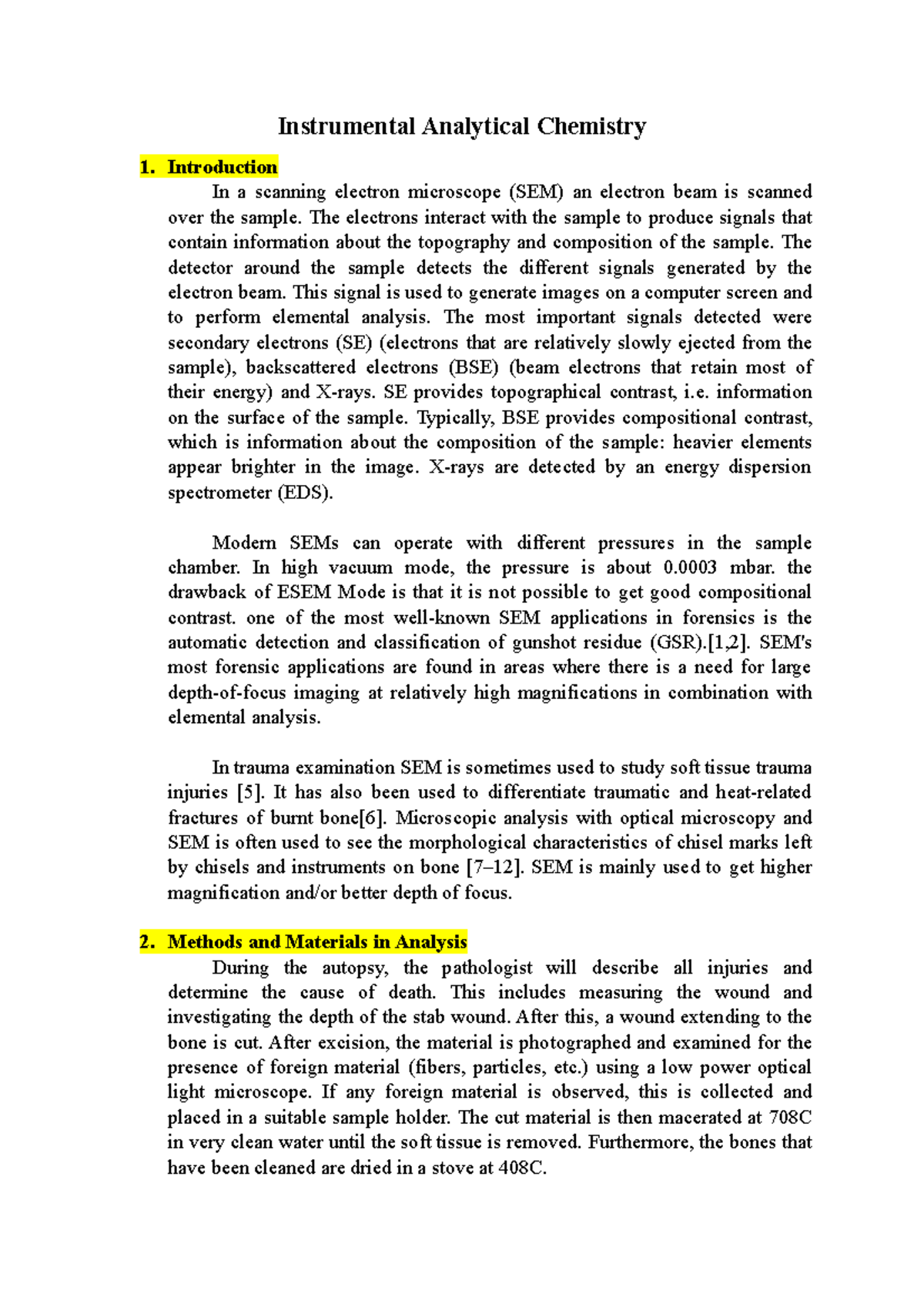 Instrumental analytical chemistry - SEM - Instrumental Analytical ...