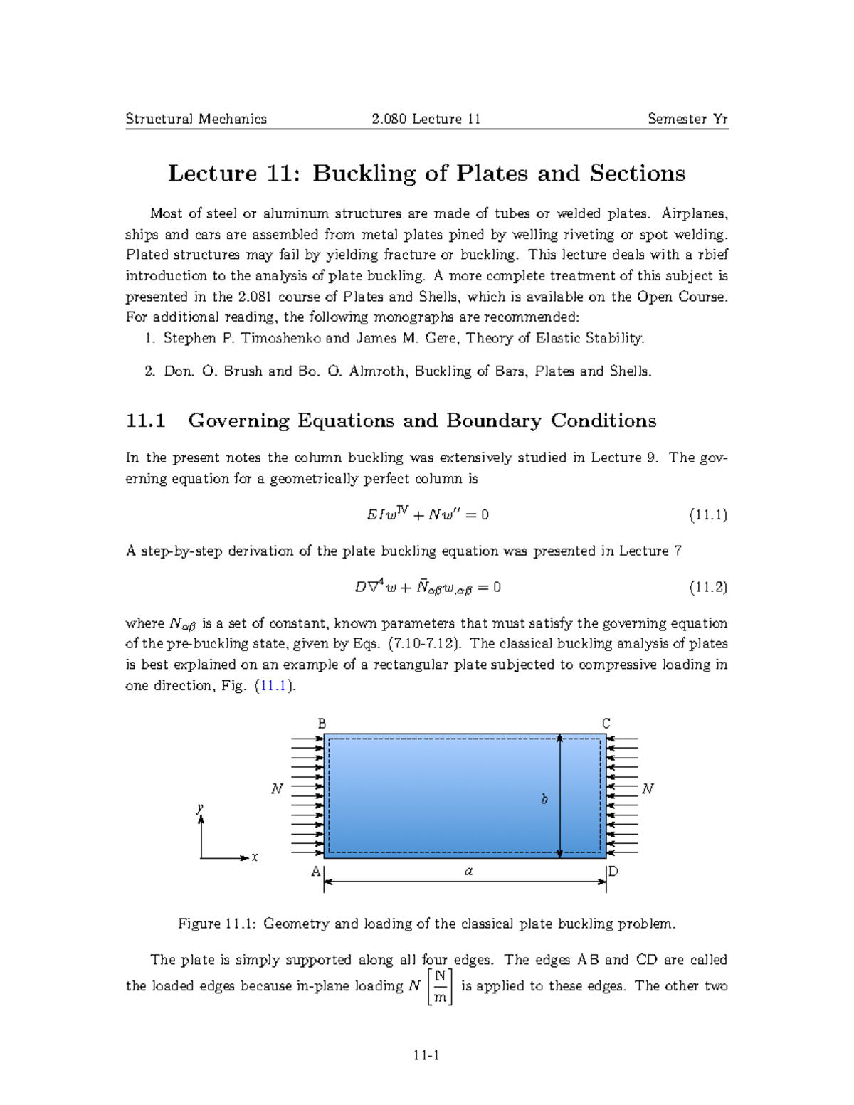 ASM : MIT Lecture Notes Buckling of Column - Lecture 11: Buckling of ...