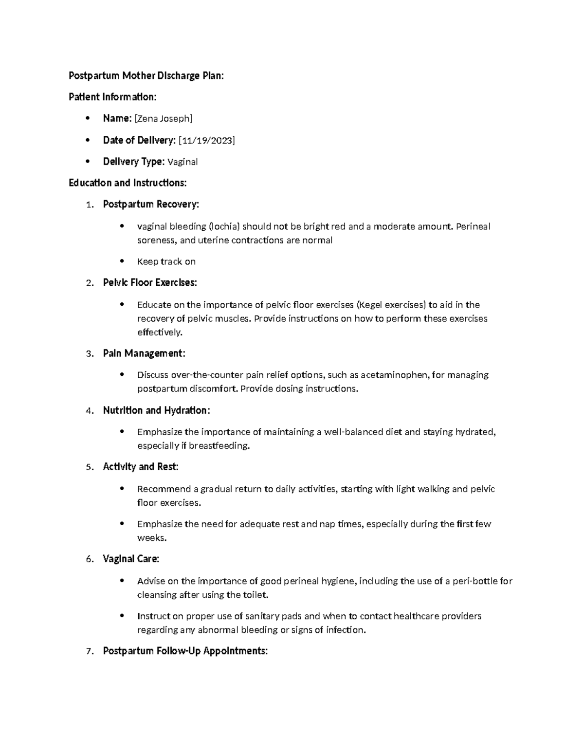 Postpartum Mother Discharge Plan - Postpartum Mother Discharge Plan ...