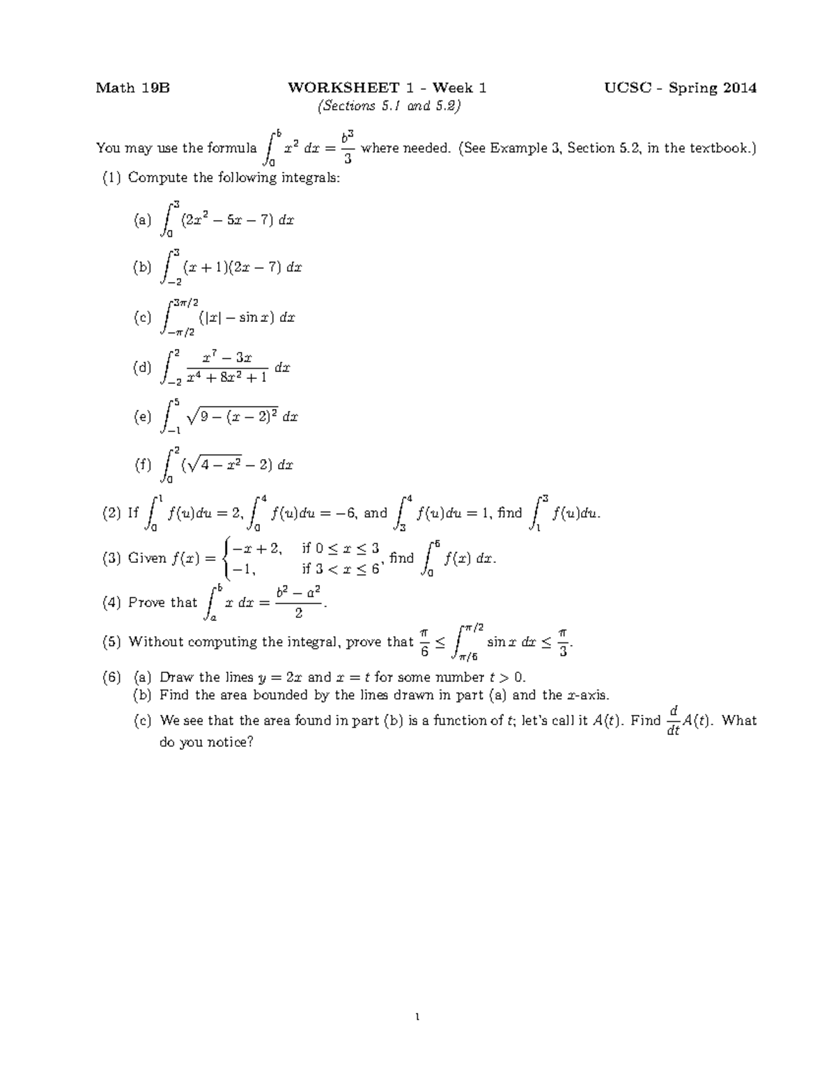 Worksheet 1 - wk1 - Math 19B WORKSHEET 1 Week 1 (Sections 5 and 5) Z ...