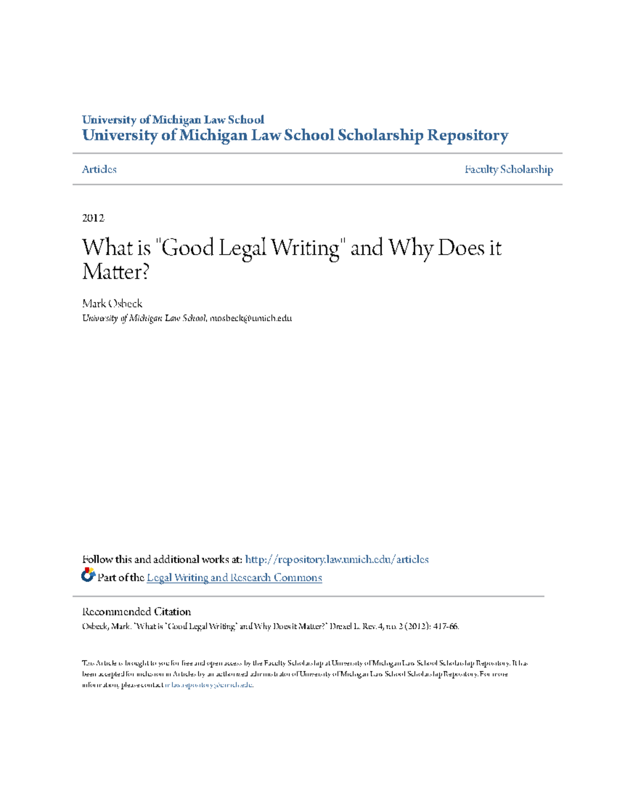 What is Good Legal Writing and Why Does it Matter - University of ...