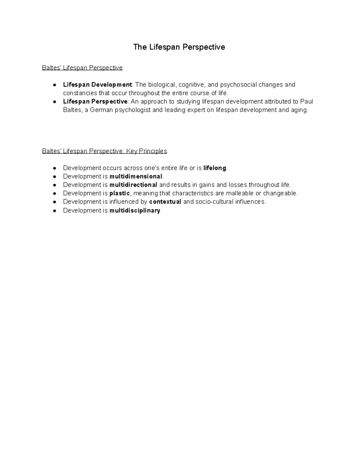 PSY 230 Module 1 Part 2 Notes The Lifespan Perspective - The Lifespan ...