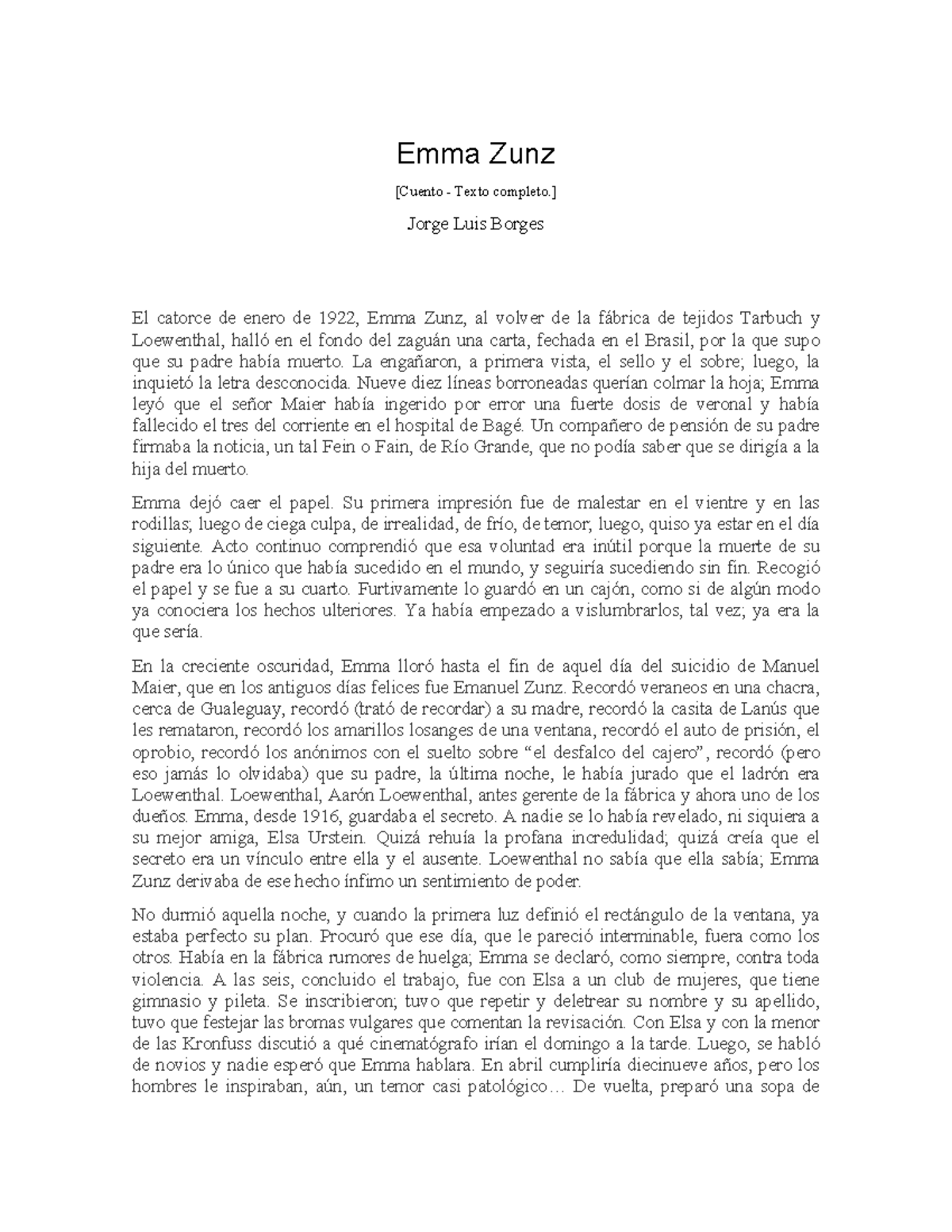 Emma Zunz - Injn - Emma Zunz [Cuento - Texto completo.] Jorge Luis ...