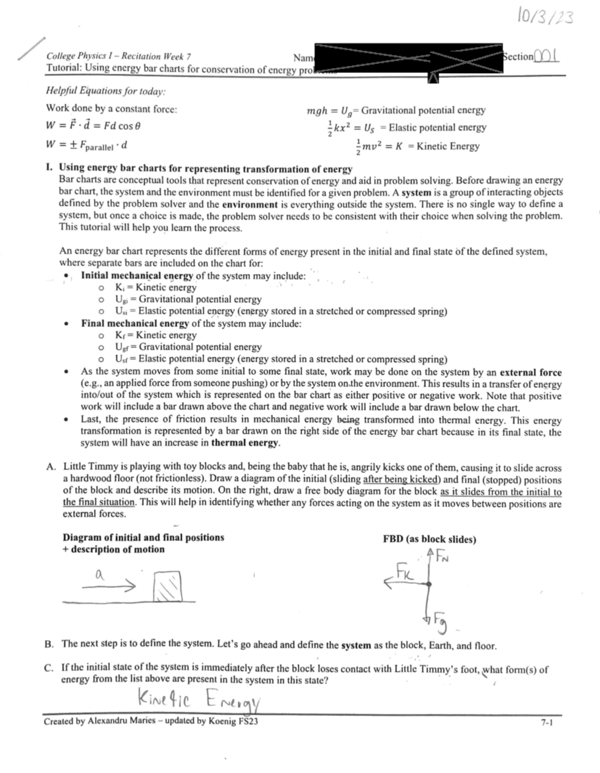 Recitation Wk07 - Energy Bar charts and Conservation of Energy ...