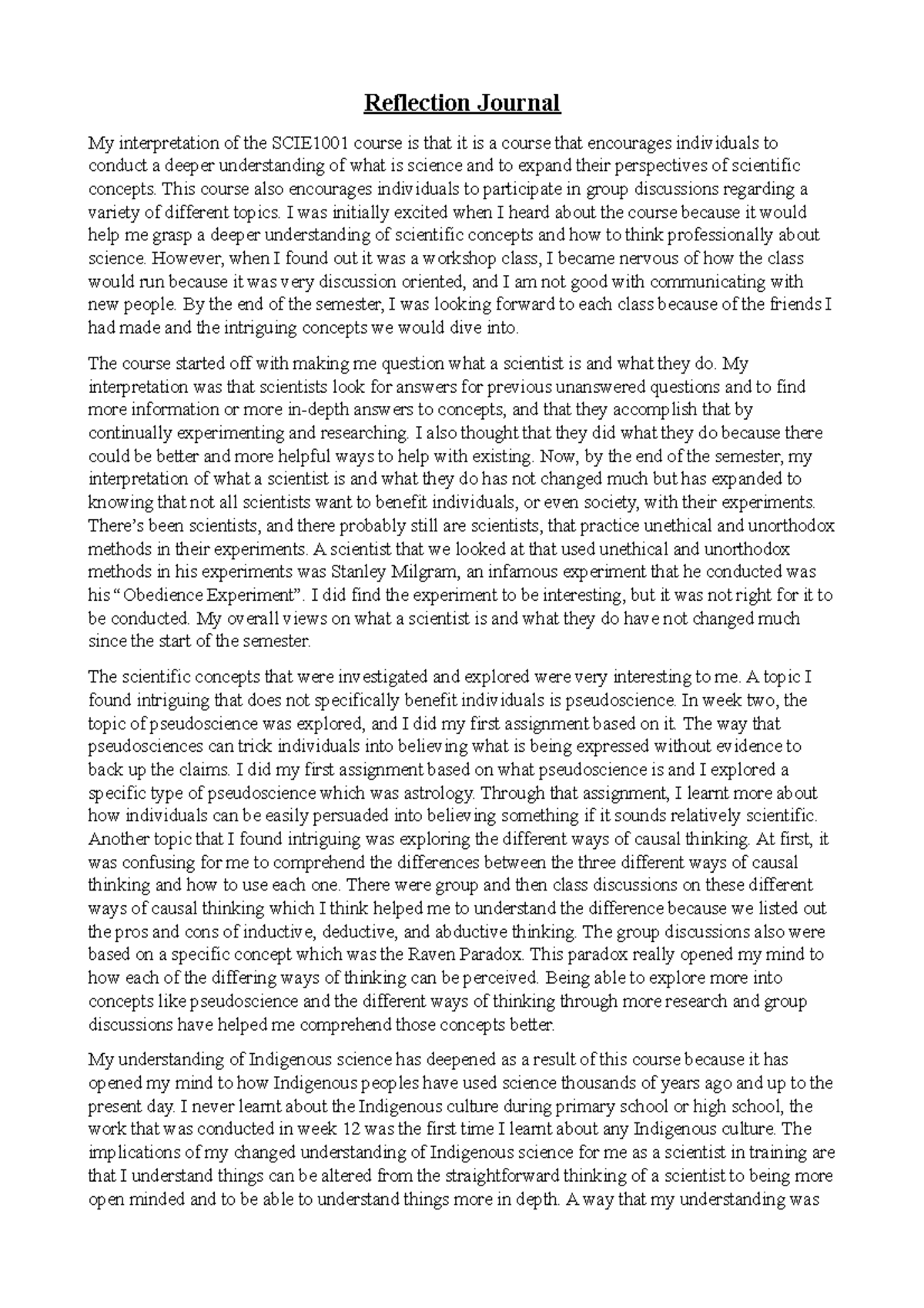 Assessment 3 - Reflection Journal - Reflection Journal My ...