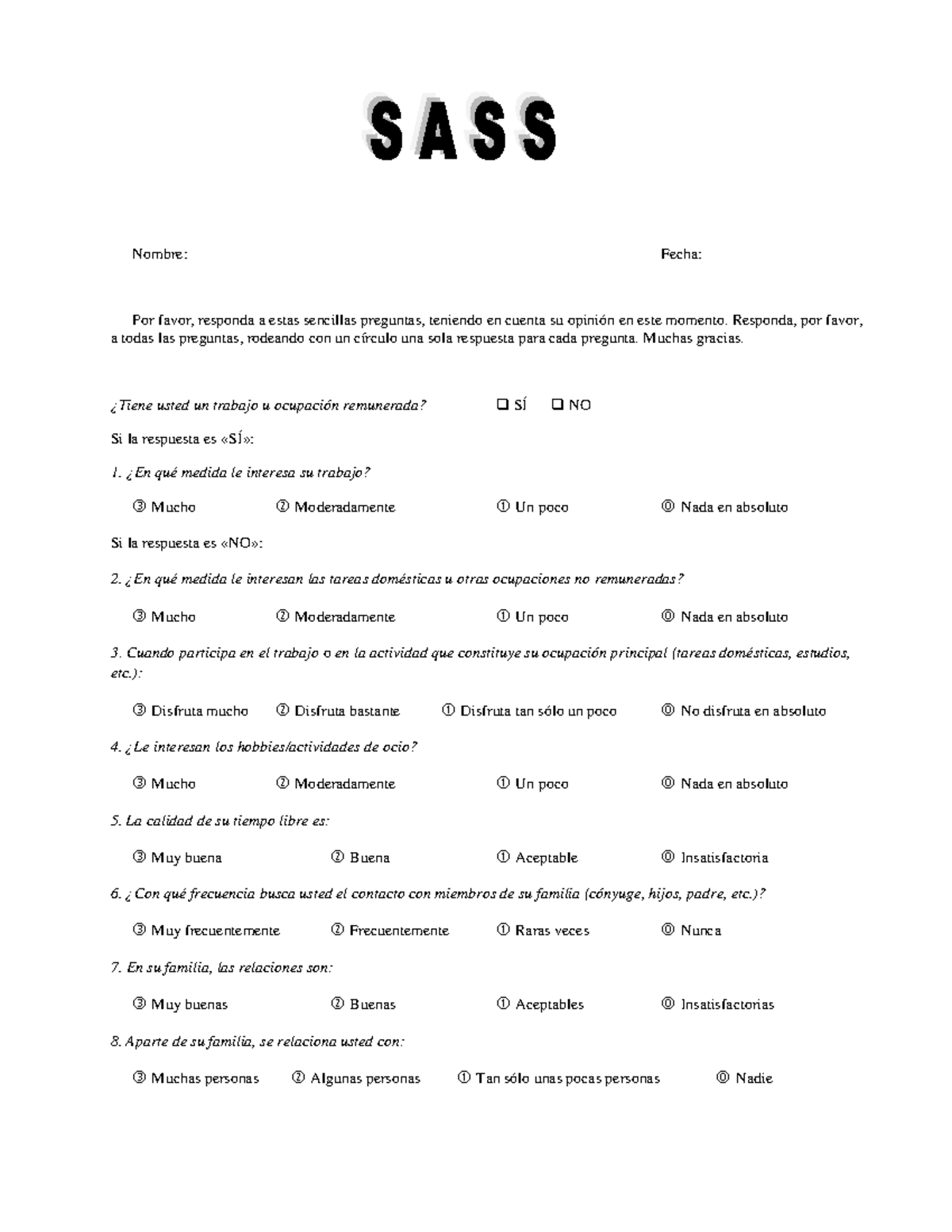 SASS - Escala de Autoevaluación de la Adaptación Social ...