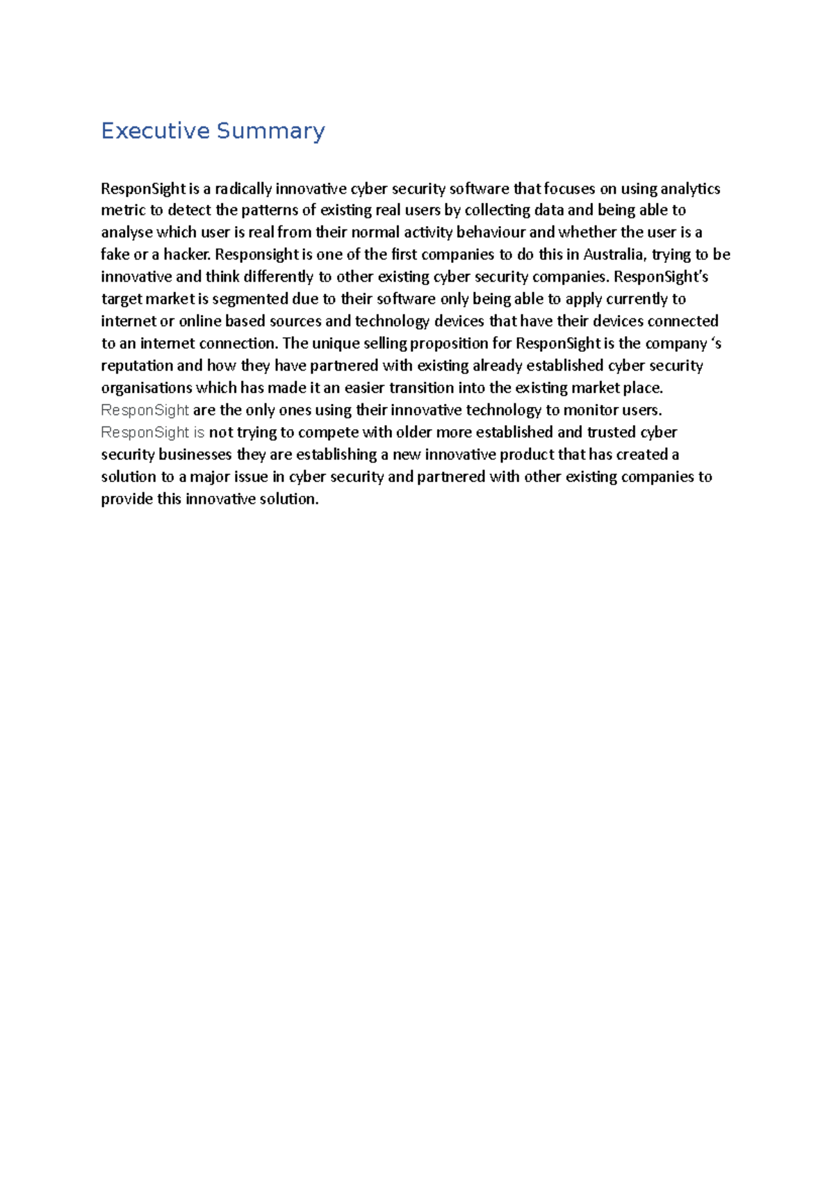 Cyber Security Report Executive Summary ResponSight Is A Radically
