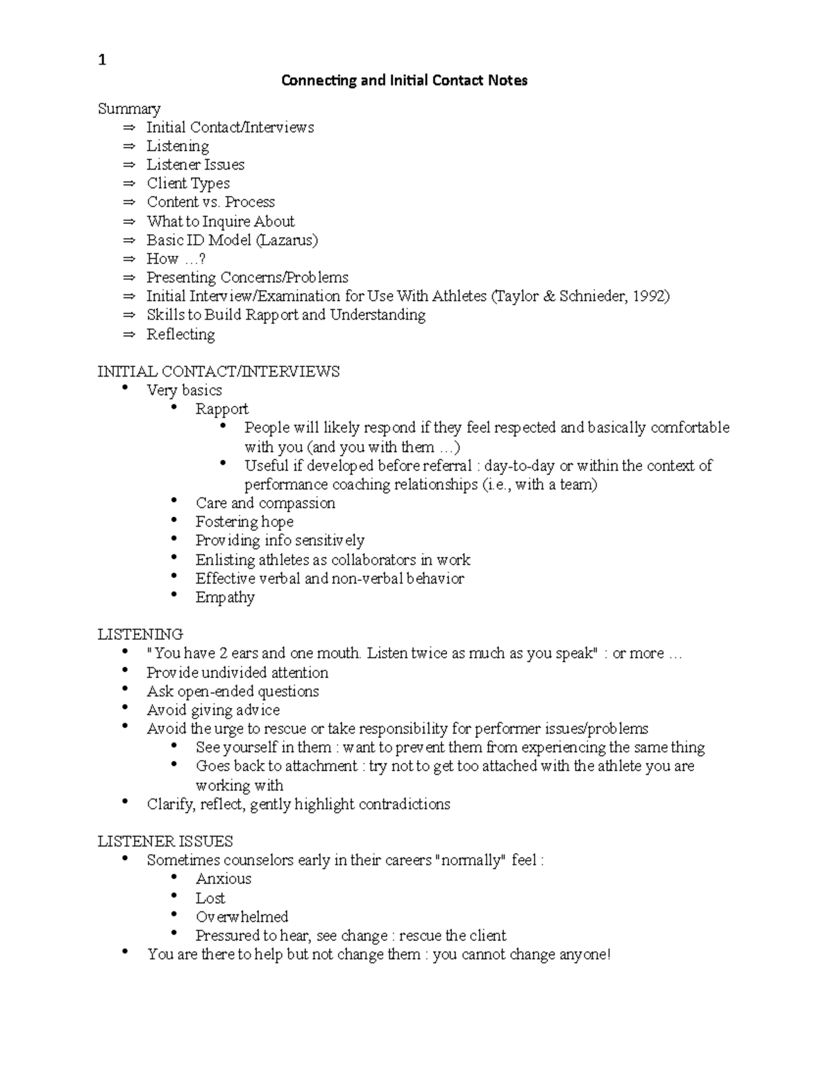 Connecting and Initial Contact Notes - Connecting and Initial Contact ...