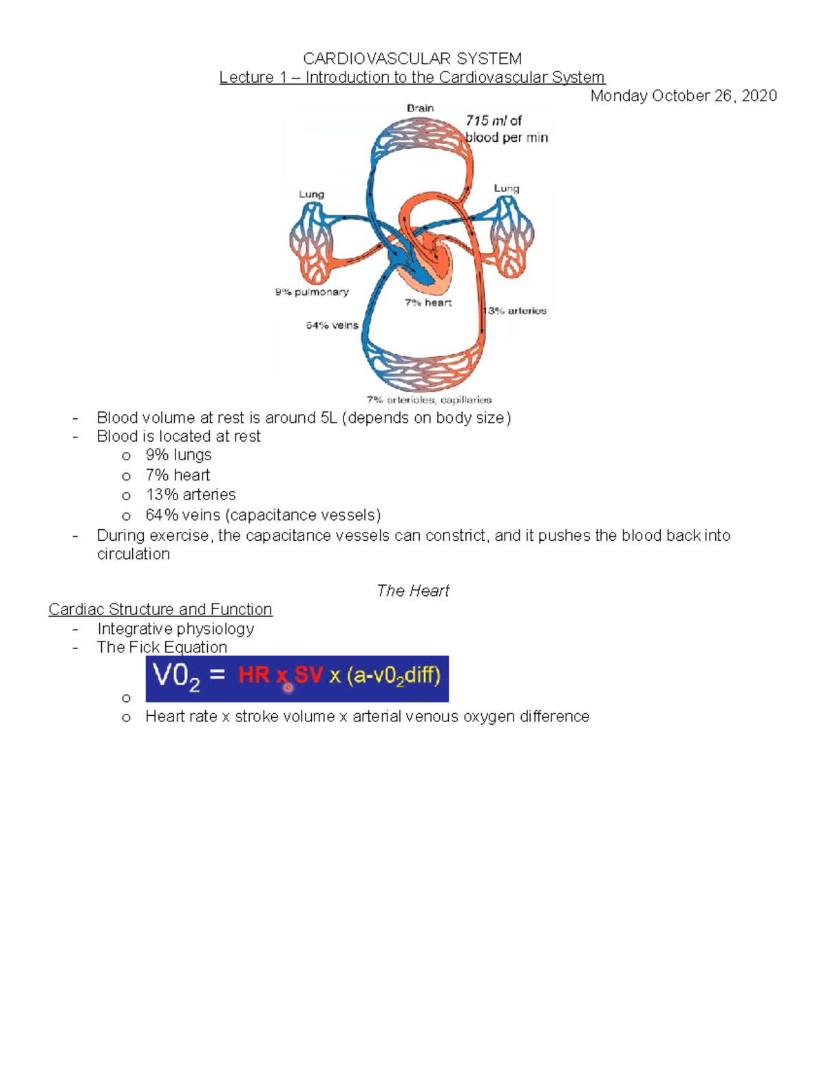 Cardiovascular System - CARDIOVASCULAR SYSTEM Lecture 1 – Introduction ...