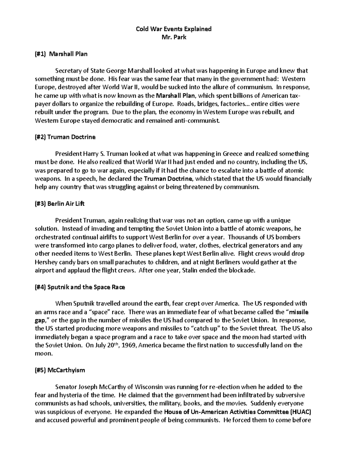 Cold War Events pt 2 - Cold War Events Explained Mr. Park (#1) Marshall ...