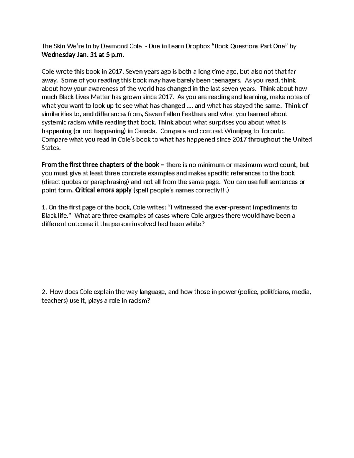 The Skin We're in Questions Part One 2024 - The Skin We’re In by ...